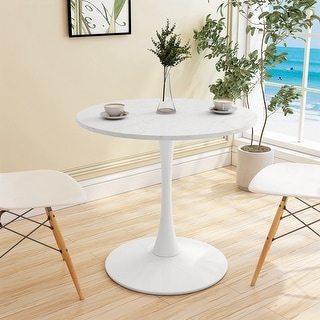 32" Round Dining Table with Printed White Marble Table Top - Bed Bath & Beyond - 37031824